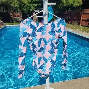 None | Swim | New Womens Small One Piece Long Sleeve Tropical Leaf ...